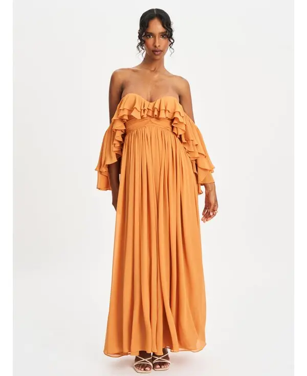 MISS CIRCLE NEW YORK Kaela Off Shoulder Chiffon Maxi Dress