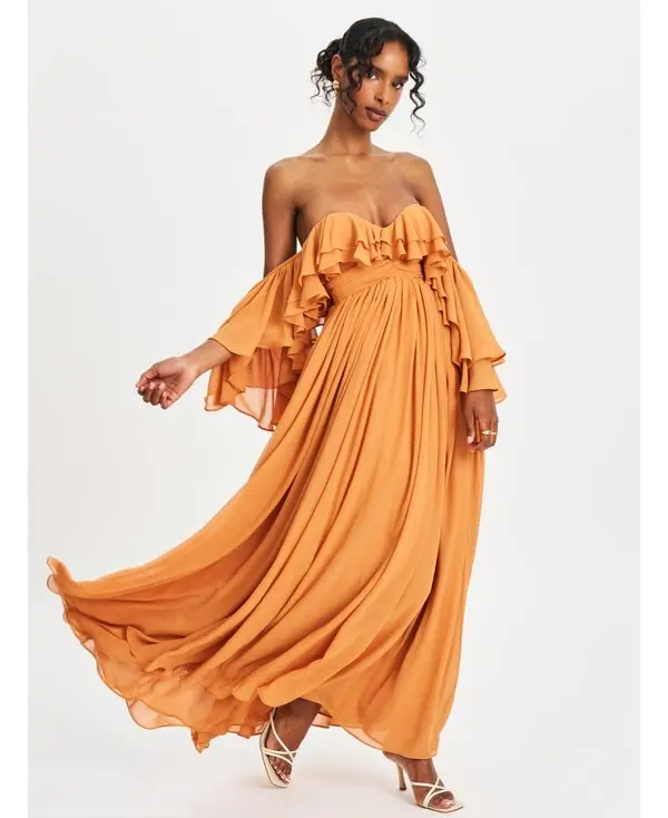 MISS CIRCLE NEW YORK Kaela Off Shoulder Chiffon Maxi Dress