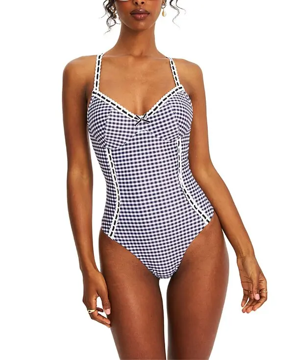 MISS CIRCLE Gigi Gingham Lace Backless Swimsuit - Black