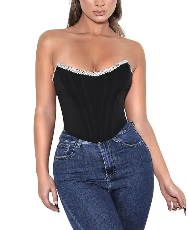 MISS CIRCLE Corset Top With Crystal Trim - Black