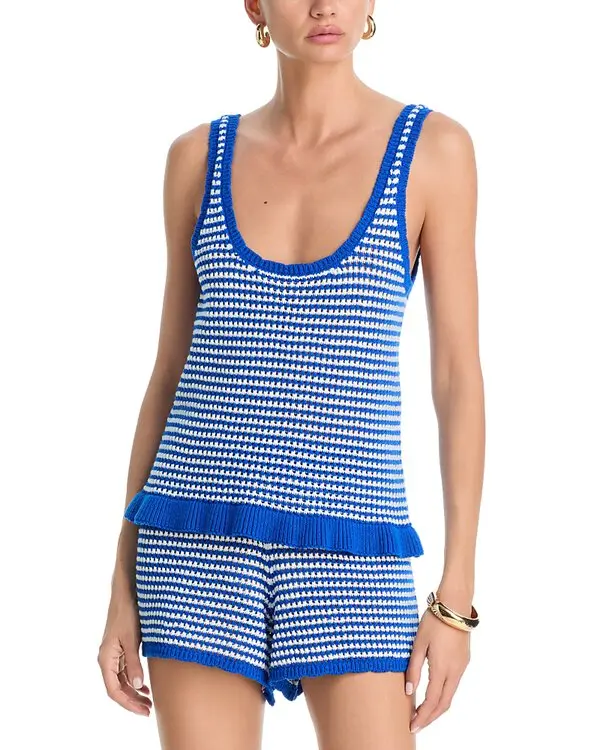 Aqua Crochet Stripe Tank - Blue/white