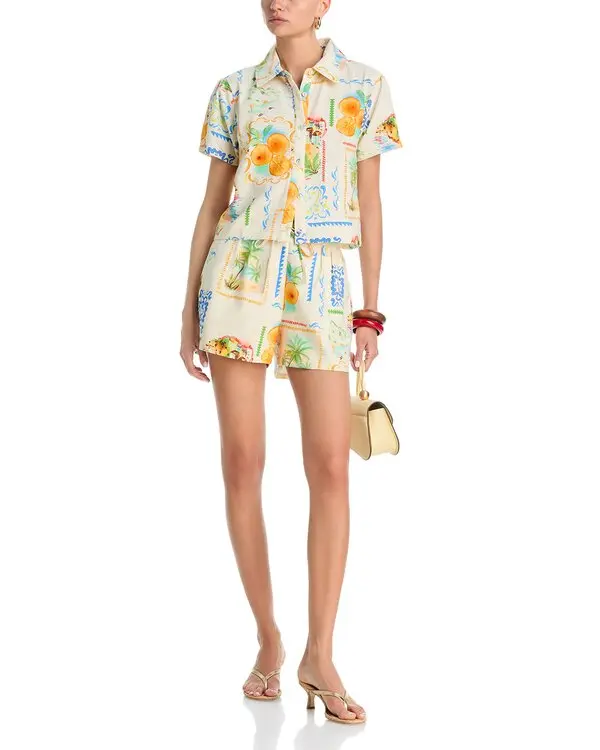 Aqua Postcard Printed Shorts