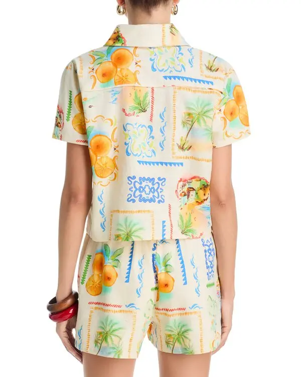 Aqua Postcard Printed Short Sleeve Shirt - White Multi