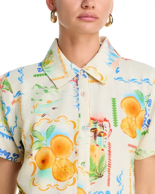 Aqua Postcard Printed Short Sleeve Shirt - White Multi