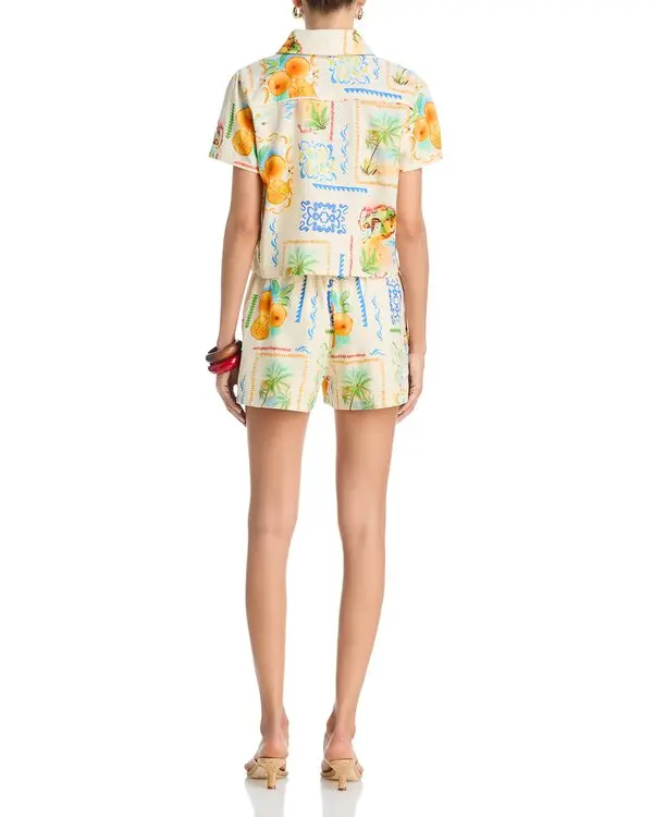 Aqua Postcard Printed Short Sleeve Shirt - White Multi