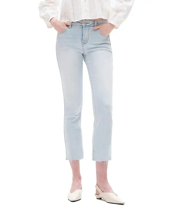 BAYEAS High Rise Straight Leg Raw Edge Denim Jeans - Wathet