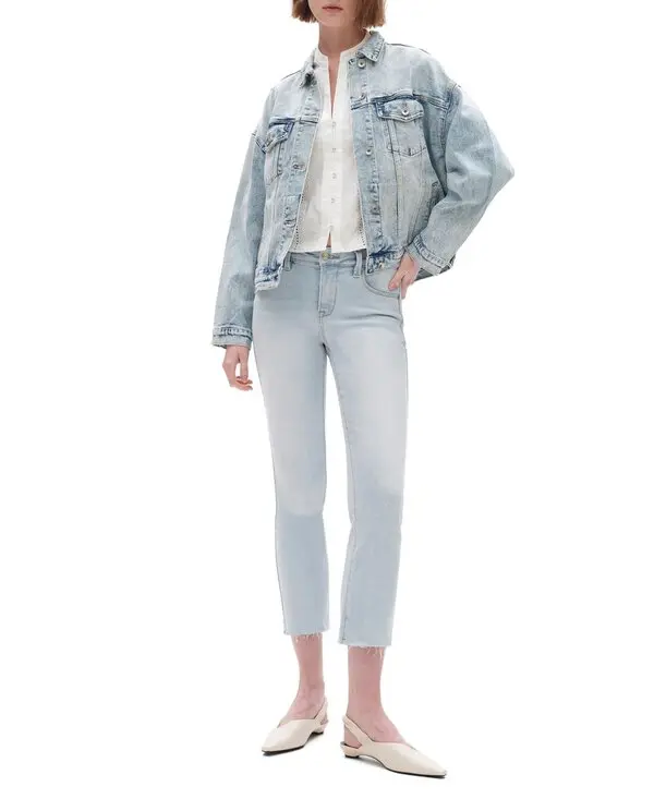 BAYEAS High Rise Straight Leg Raw Edge Denim Jeans