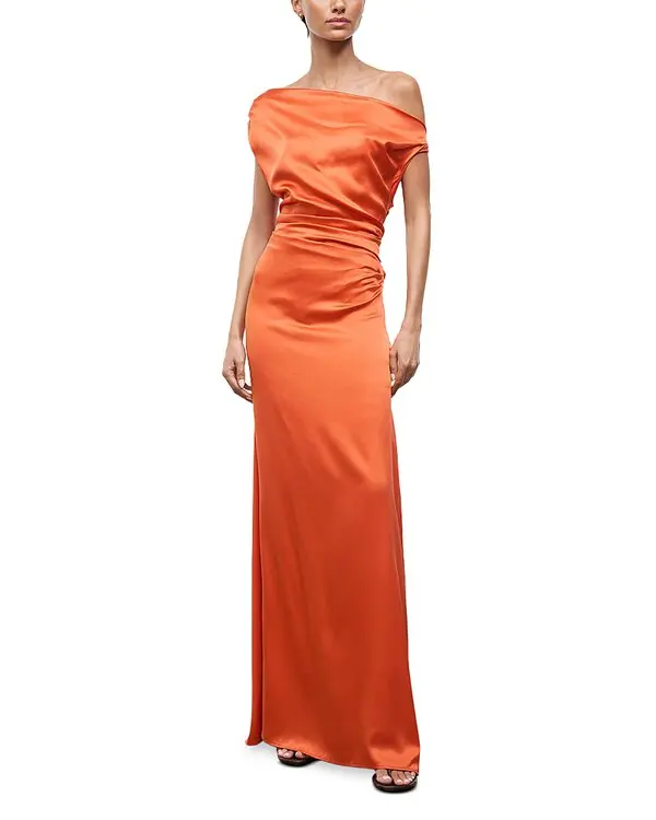 orange silk dress Ava Presley Simple Ruched Satin Prom Dress 47030 main image 0