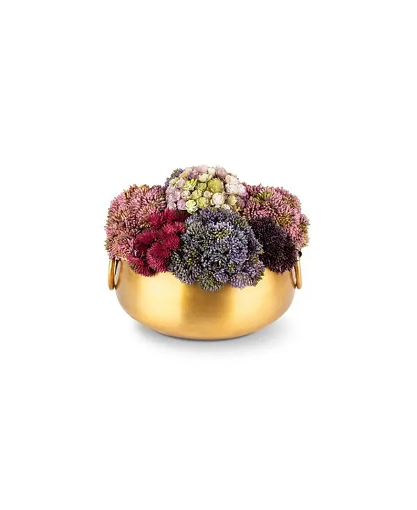 COCOBELLA Solene Sedum Arrangement - Pink Purple Sedum In Gold Bowl