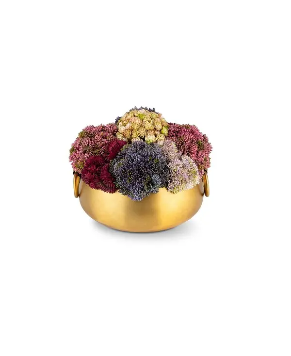 COCOBELLA Beatrix Sedum Arrangement - Pink/purple Peach In Gold Bowl