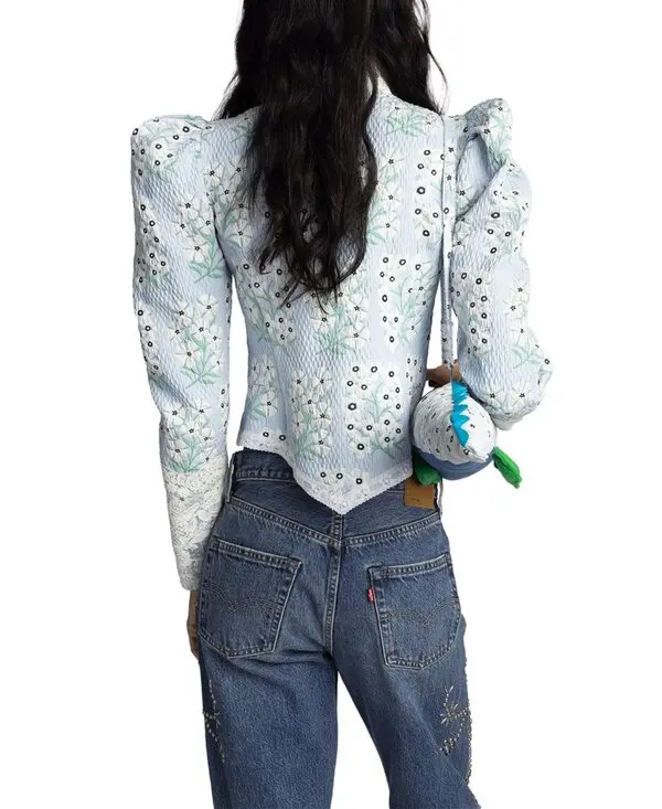 Anna Sui Morning Glory Brocade Victorian Jacket - Sky Blue Multi