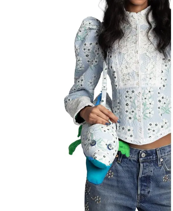 Anna Sui Morning Glory Brocade Victorian Jacket - Sky Blue Multi