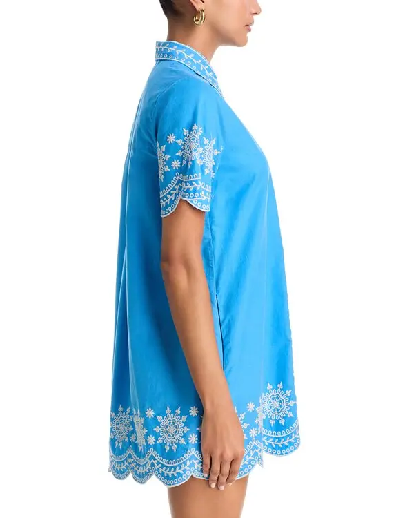 French Connection Alissa Embroidered Mini Shirt Dress - Poolside Blue