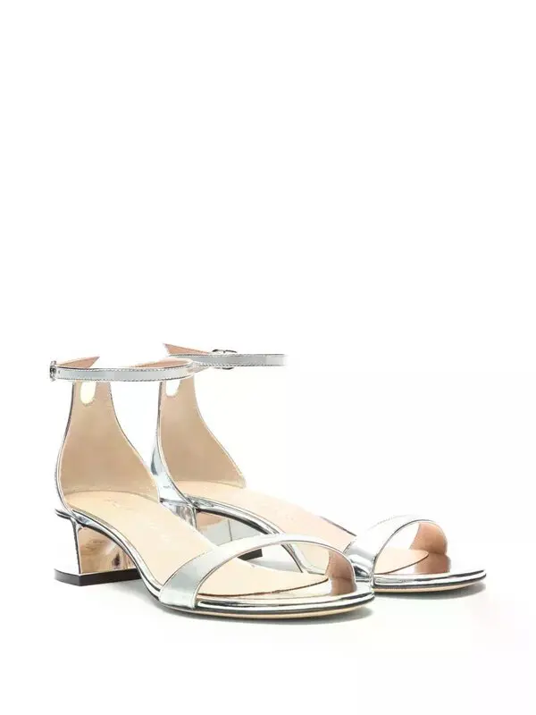 STUART WEITZMAN Nudist Block Leather Sandals - Silver