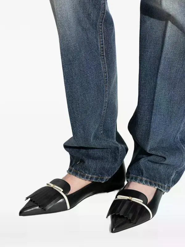 FERRAGAMO Fringed Pointed-toe Ballet Flats