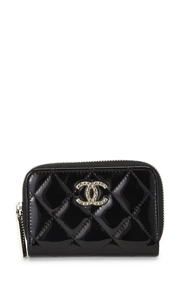 Chanel Patent Leather Brilliant Zip Around Coin Purse - Black