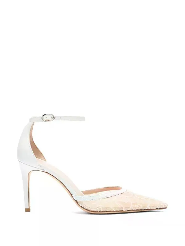 STUART WEITZMAN Power Strap 85 Lace-mesh Pumps - White