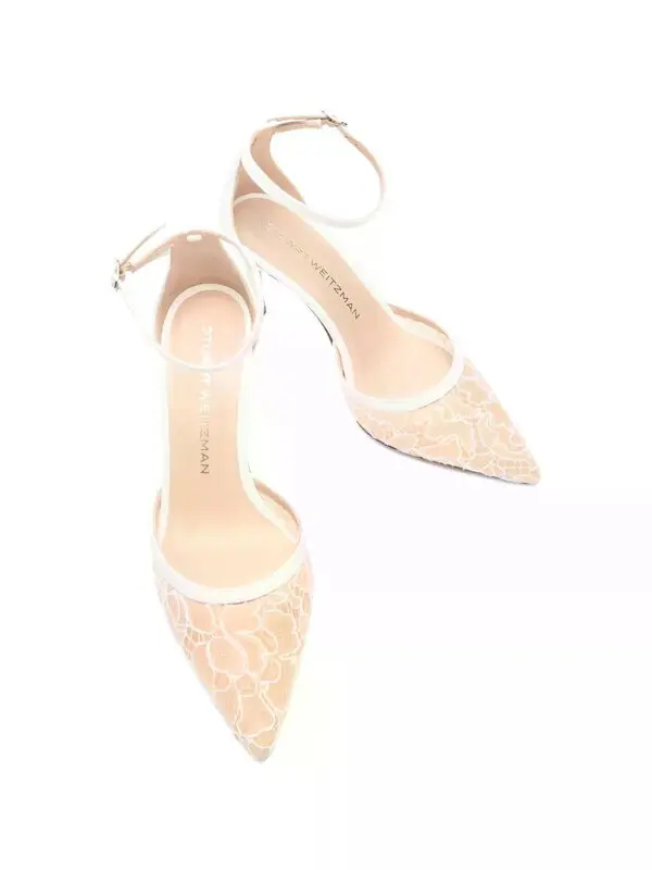 STUART WEITZMAN Power Strap 85 Lace-mesh Pumps - White
