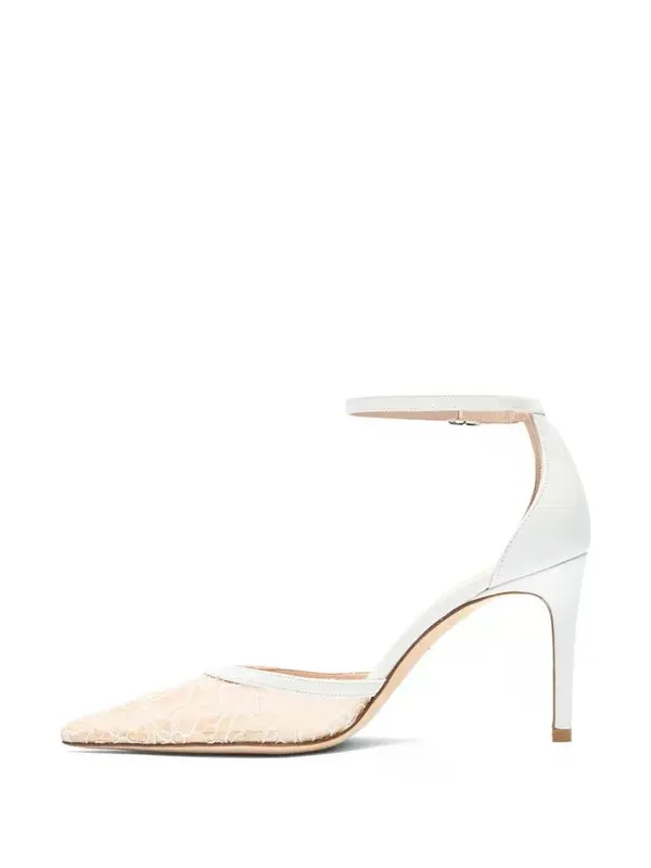 STUART WEITZMAN Power Strap 85 Lace-mesh Pumps - White