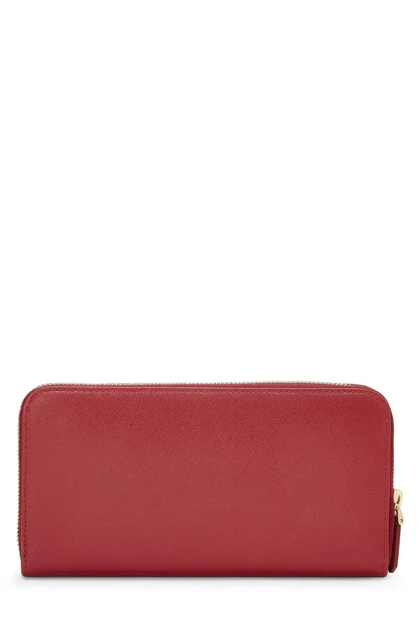 Prada Saffiano Bow Zip Around Wallet - Red