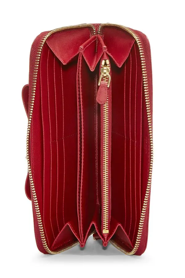 Prada Saffiano Bow Zip Around Wallet - Red