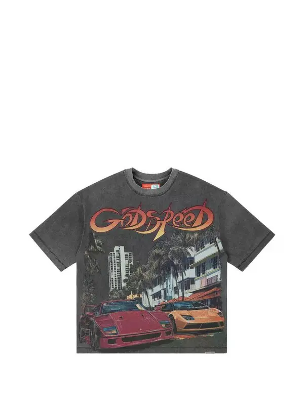 GODSPEED South Beach Drive Miami Superrun Graphic-print Acid-wash T-shirt - Grey