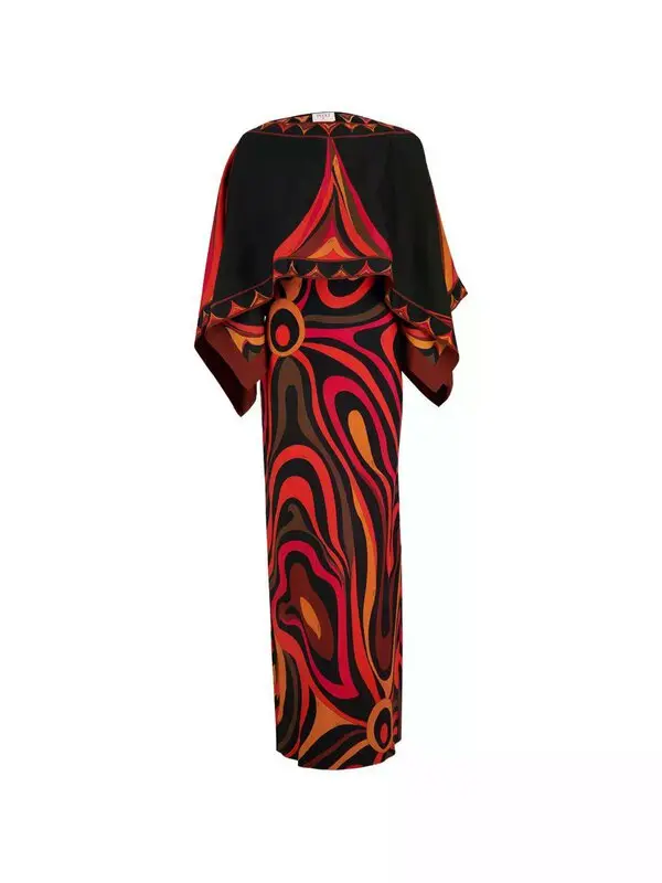 Emilio Pucci Marmo Print Cape-overlay Maxi Dress