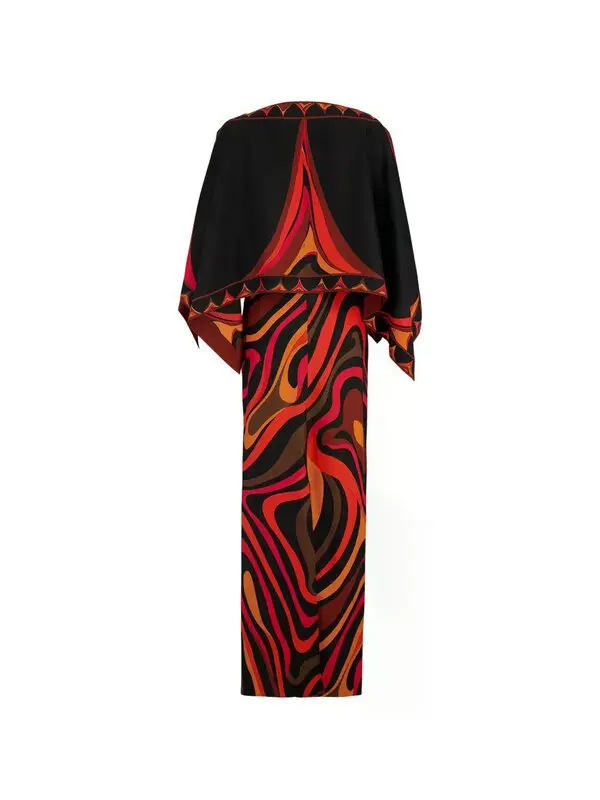 Emilio Pucci Marmo Print Cape-overlay Maxi Dress