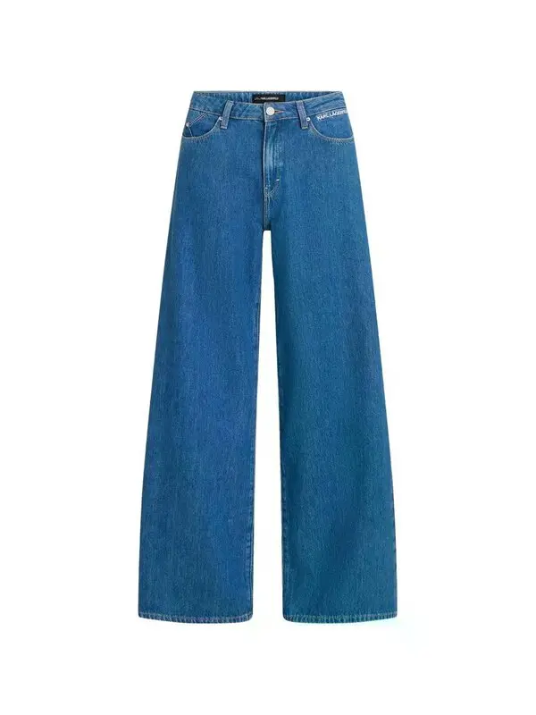 Karl Lagerfeld Wide Leg Jeans With Ikon Choupette Motif - Blue