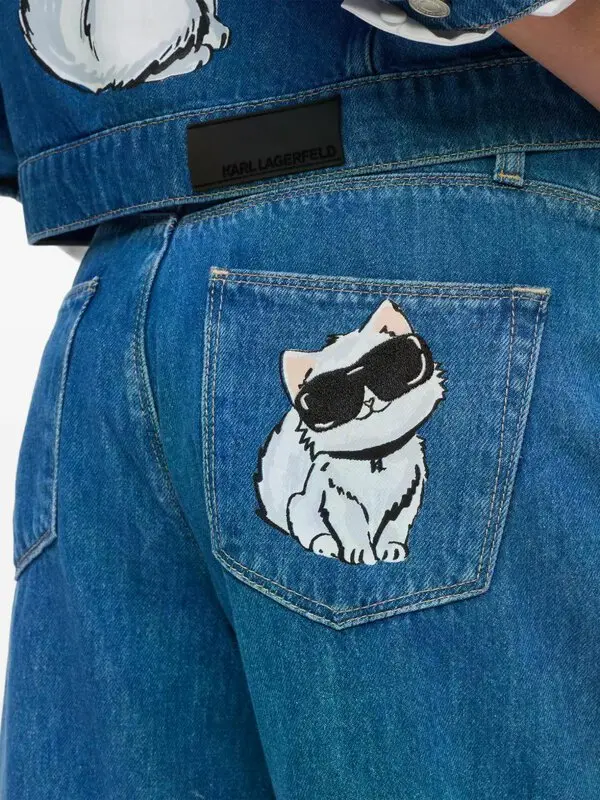 Karl Lagerfeld Wide Leg Jeans With Ikon Choupette Motif - Blue