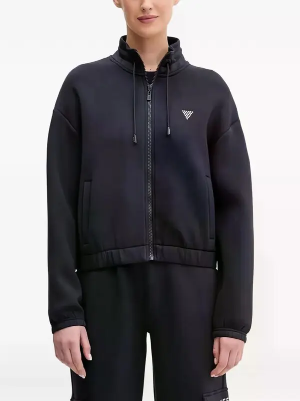 Guess Embellished Logo Zip-up Sweatshirt - Black