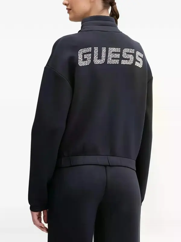 Guess Embellished Logo Zip-up Sweatshirt - Black