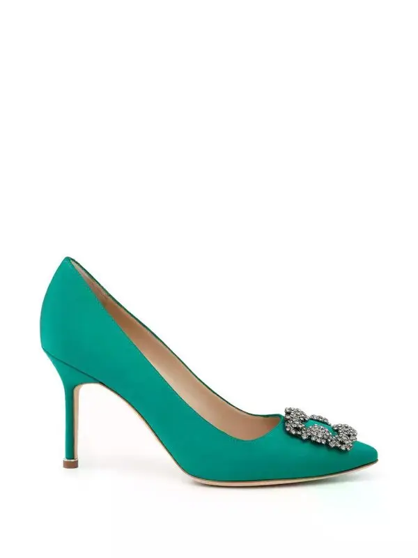 Manolo Blahnik Hangisi 90 Crystal-buckle Pumps - Green