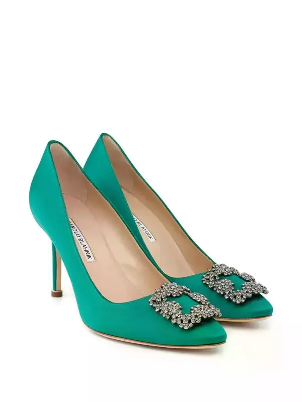 Manolo Blahnik Hangisi 90 Crystal-buckle Pumps - Green