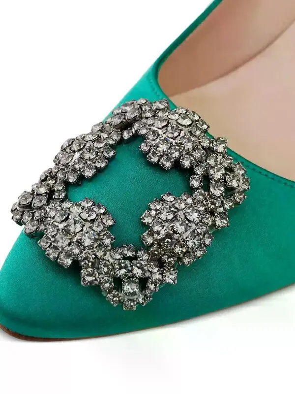 Manolo Blahnik Hangisi 90 Crystal-buckle Pumps - Green
