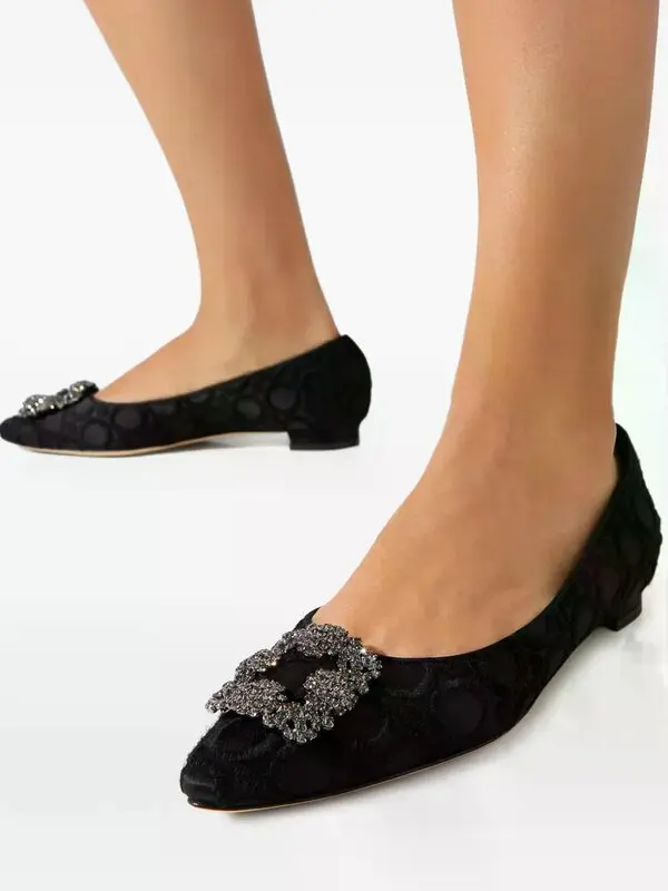 Manolo Blahnik Hangisi Crystal-buckle Ballet Flats - Black