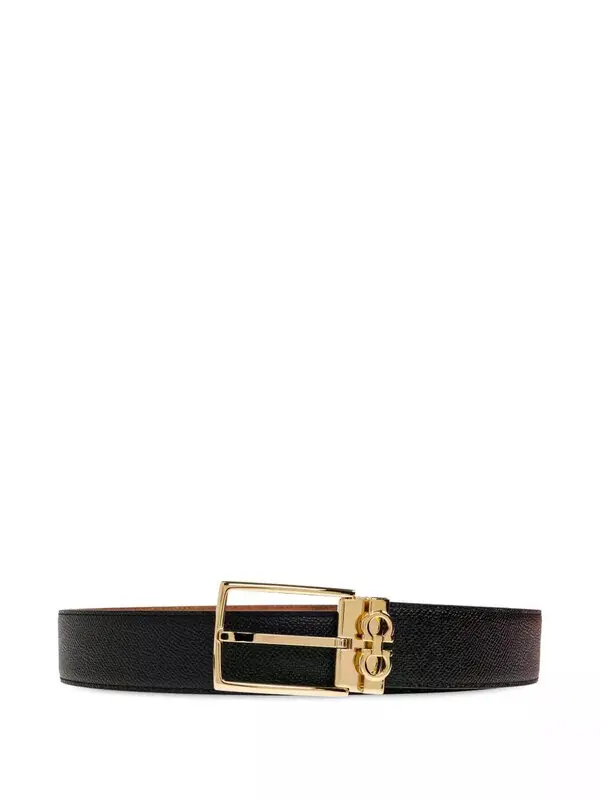 FERRAGAMO Gancini Grained-leather Belt - Black