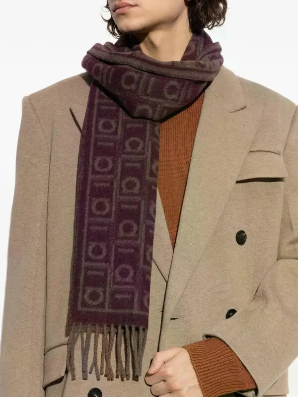 FERRAGAMO Gancini-pattern Fringed Scarf - Brown