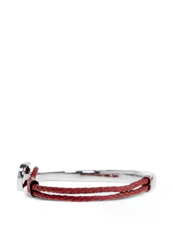 FERRAGAMO Gancini Braided Leather Bracelet - Silver