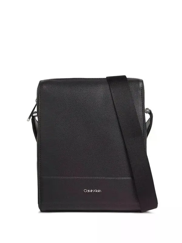 Calvin Klein Textured Messenger Bag With Logo Plaque - Black