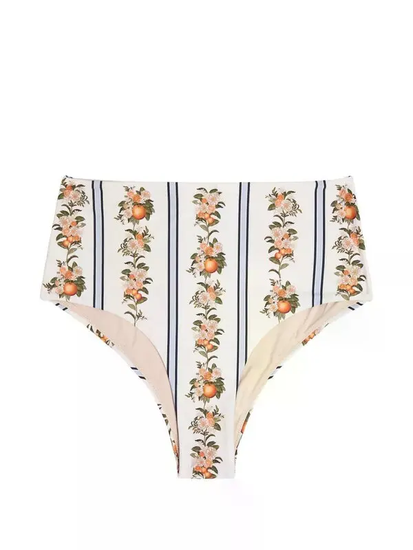 Agua Bendita Floral-print Striped Bikini Bottom - White