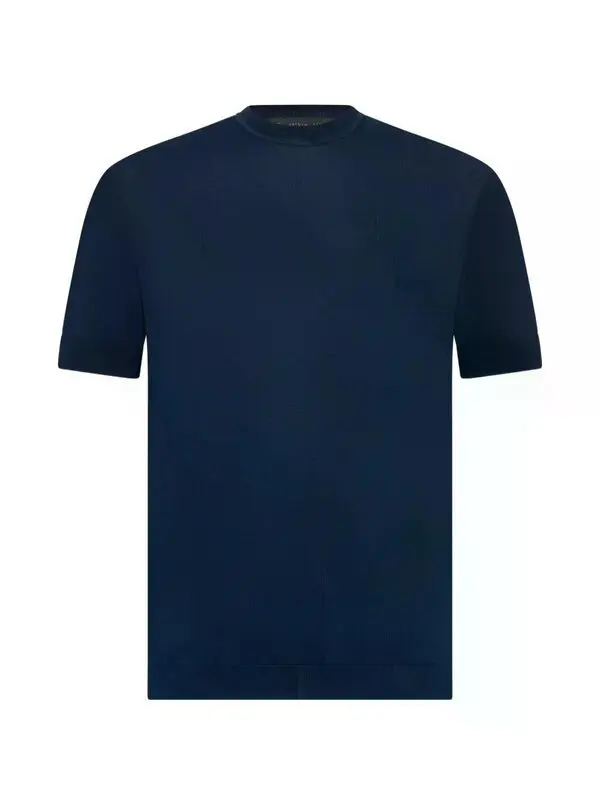 LOW BRAND Fine-knit Ribbed-trim T-shirt - Blue