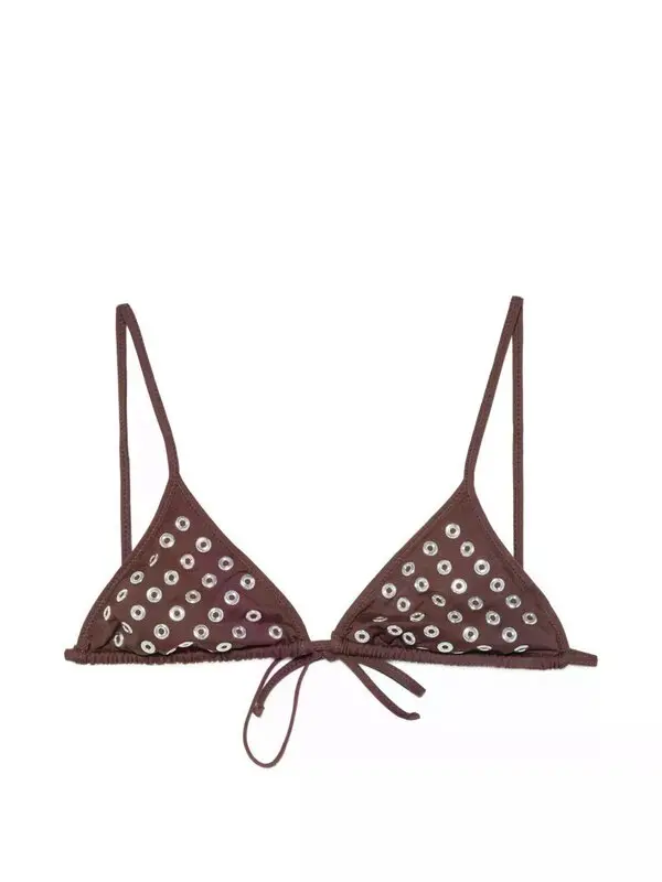 Gimaguas Eyelet-embellished Triangle Bikini Top - Brown