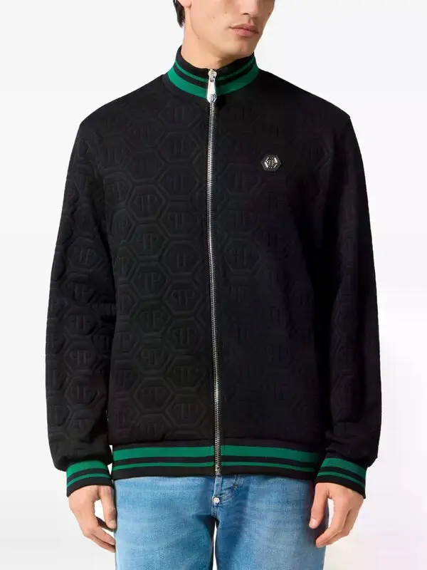 Philipp Plein Jacquard Monogram Zip-up Sweatshirt - Black