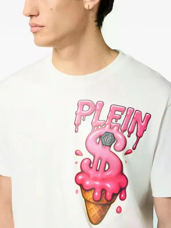 Philipp Plein Round Neck T-shirt Ice Cream Dollar
