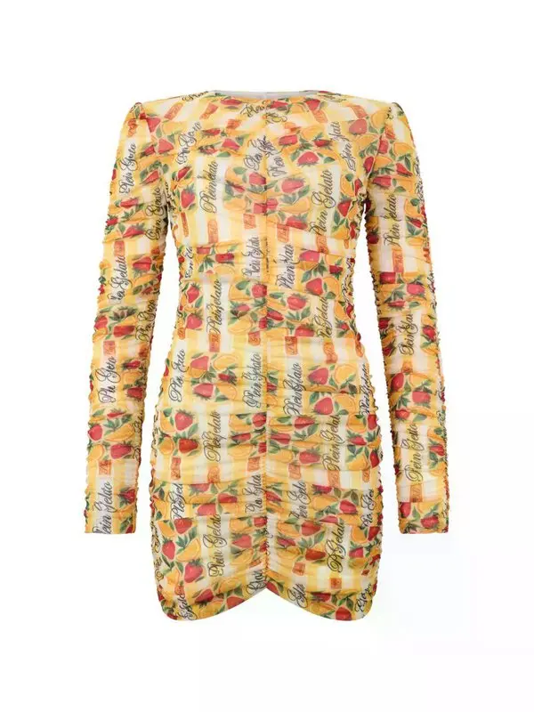 Philipp Plein Wrinkled Tulle Mini Dress With Fruit Print - Yellow