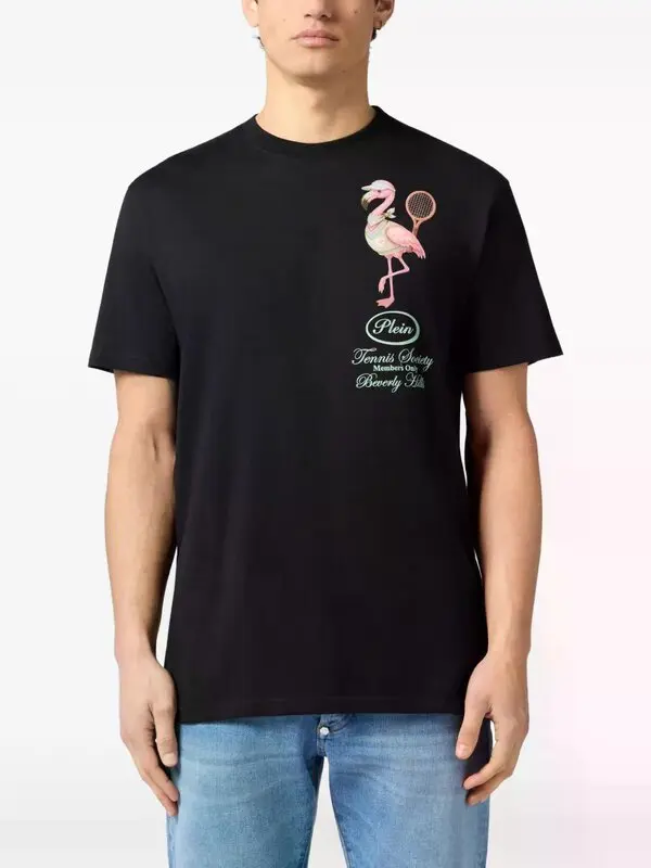 Philipp Plein Round Neck T-shirt Flamingo Tennis Society