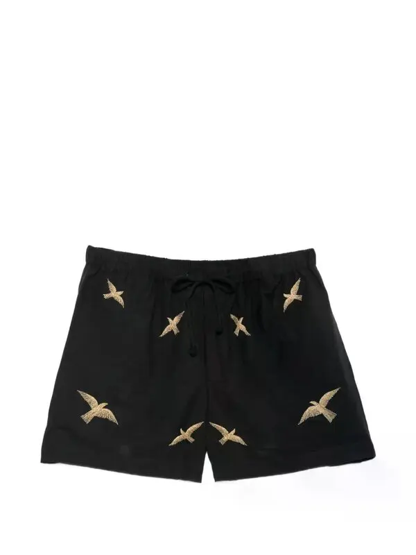 BAZISZT Bird-embroidered Drawstring Shorts