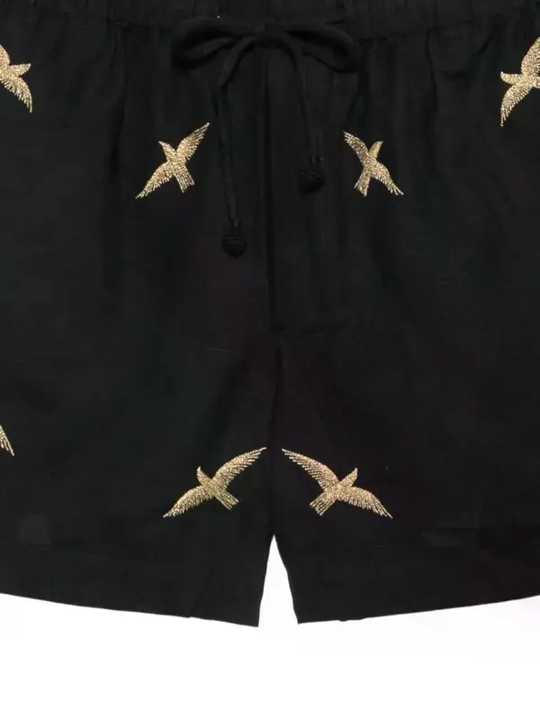 BAZISZT Bird-embroidered Drawstring Shorts