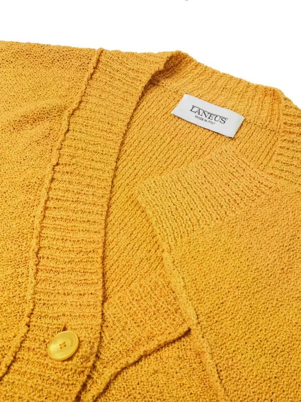 LANEUS Textured Knit V-neck Cardigan - Yellow